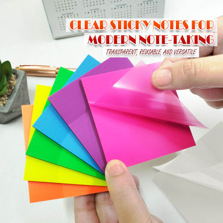 Craft.E 50 sheets Transparent Sticky Notes Clear Stick On Notes Notepad ...