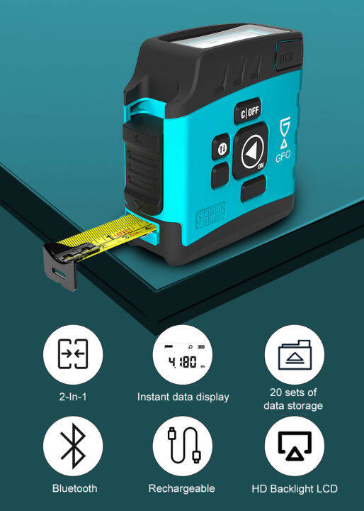 ACPOTEL 5 M เทปวัด DT20 พร้อมโหมดแสดงผลแบบดิจิตอล, จอดิจิตอลแบบหดได้พร้อม Bluetooth, ตัวเลขวัด ...