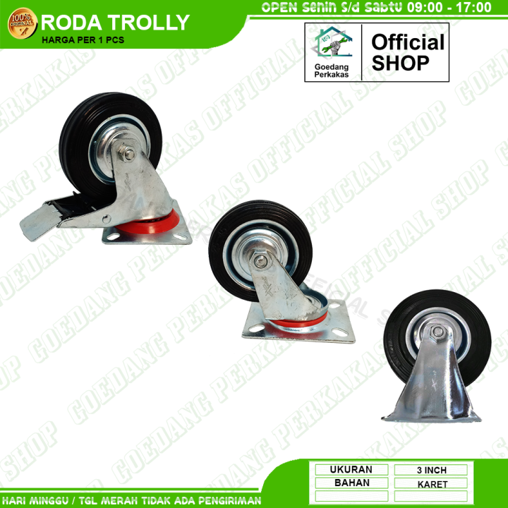 Roda Troli Karet Hidup Rem Roda Kastor Castor 3 Inch | Lazada Indonesia