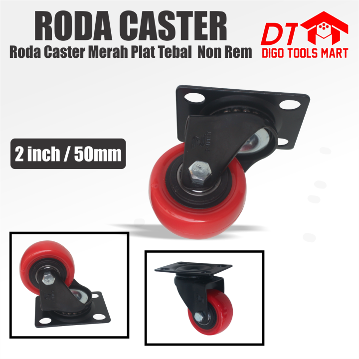 Roda Caster Merah Plat Tebal Hidup 2 Inci non Rem Roda Nylon Merah ...