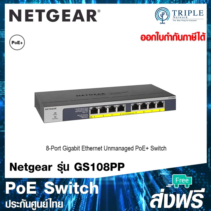 NETGEAR GS108PP 8-Port Gigabit Unmanaged Switch, PoE/PoE+ 123W, Fanless ...