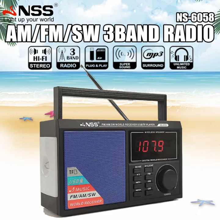 NSS - AM/FM/SW 3 Band Radio Rechargeable Solar Bluetooth Music Speaker ...