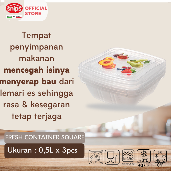 SNIPS Kotak Container Makanan Fresh Container 0.5L Square (isi 3 pcs ...