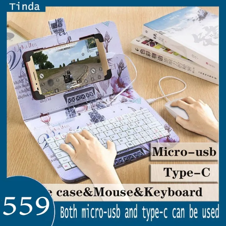Portable Type-C/Micro-Usb Wired Keyboard Mouse Set with Leather Cove ...