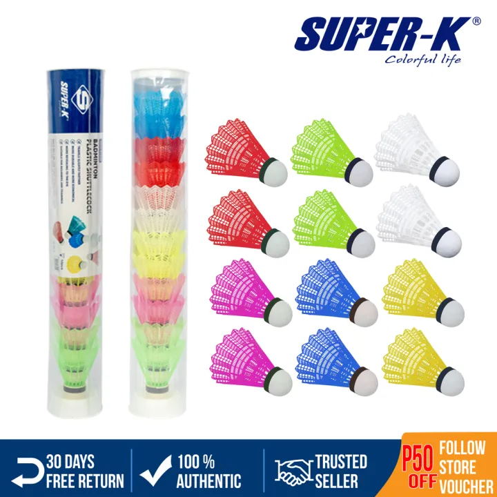 Super-K Plastic Shuttlecock Assorted Color x 12 pcs | Lazada PH