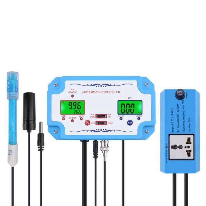 3 in 1 PH Meter PH/EC/TEMP Detector Controller Relay Electrode BNC Type ...