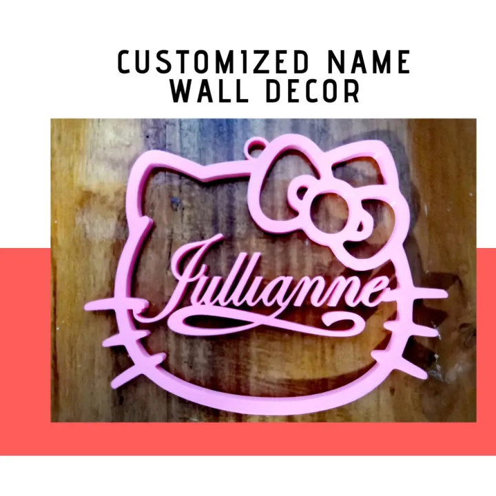 Personalized - Customized Hello Kitty with Name in cursive Wall Decor - Screws are included ...
