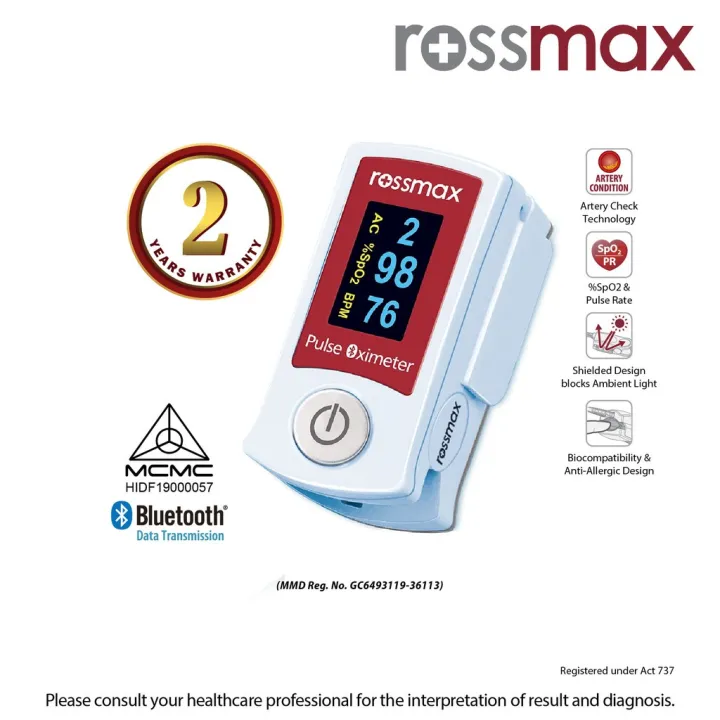 Rossmax SB210 / SB200 / SB100 ACT Fingertip Pulse Oximeter with Artery Check Technology (2 yr ...