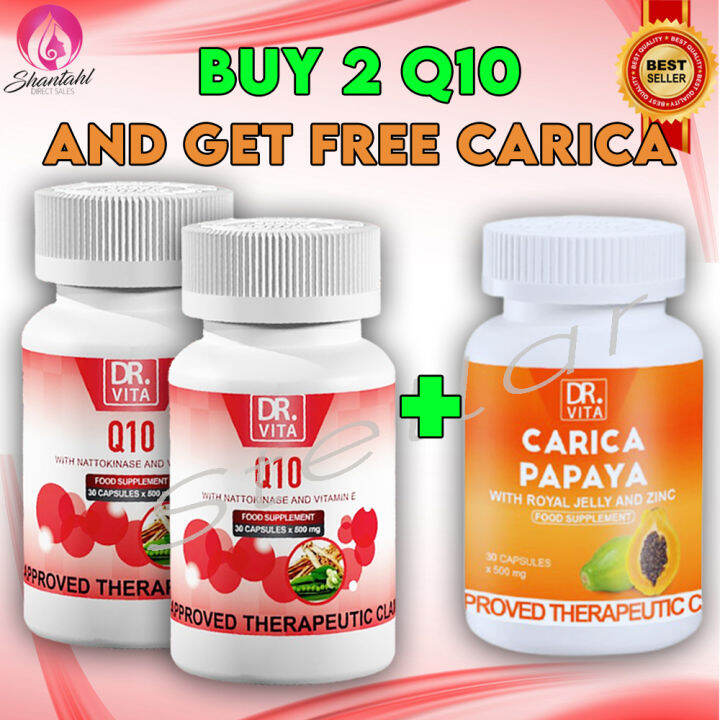 FREE CARICA PAPAYA! 2 BOTTLES OF Authentic Dr. Vita Q10 with Nattokinase and Vitamin E for ...