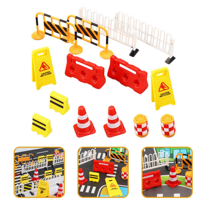 Chaoshihui 14 Pcs Miniature Traffic Road Sign Barricade Kids Signs Toy ...