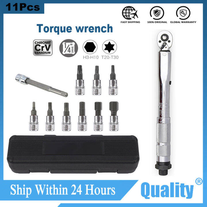 11Pcs 1/4 Inch Drive 5-25Nm Adjustable Torque Wrench Bicycle Repair Tools Kit Ratchet Mechanical ...
