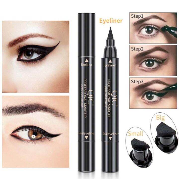 อายไลน์เนอร์แบบน้ำปั๊มสองหัวกันน้ำได้ Peralatan Rias คงทน Y2K2สีดำเกาหลีแห้งเร็วปากกาอายไลเนอร์ ...