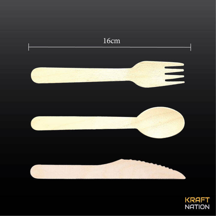 [Premium] 50pcs Crystal Bio 16cm Wooden Spoon / Fork / Knife / Spork ...