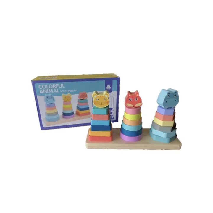 Luckyever 3 in 1 Colorful Animal Tower Set of Pillars wooden toy ...
