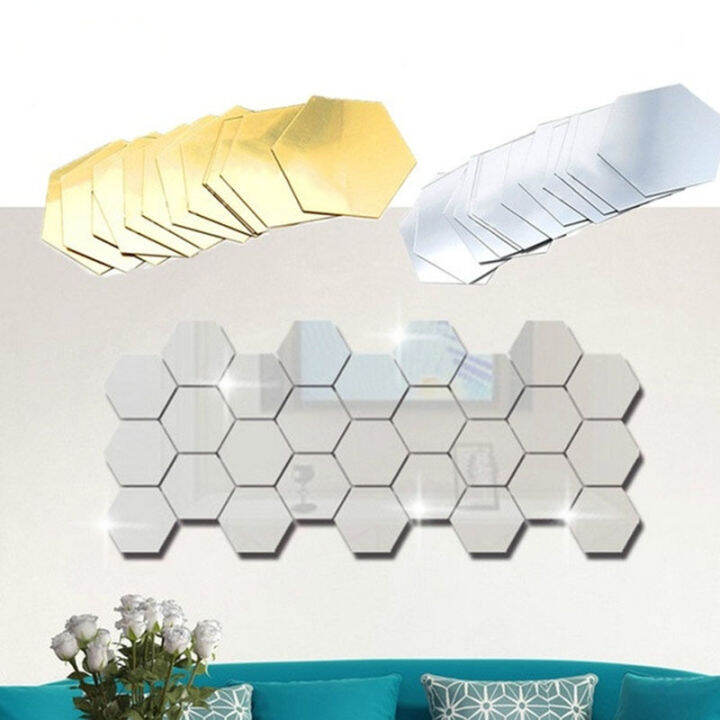 12pcs 3d Mirror Hexagon Vinyl Removable Wall Sticker Decal Home Decor