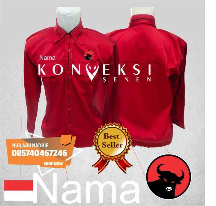 kemeja PDIP lengan panjang terbaru benang 3d | Lazada Indonesia
