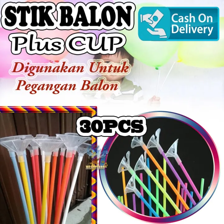 ( 30 PCS ) Stik balon plus cup gagang balon tangkai balon bisa ...