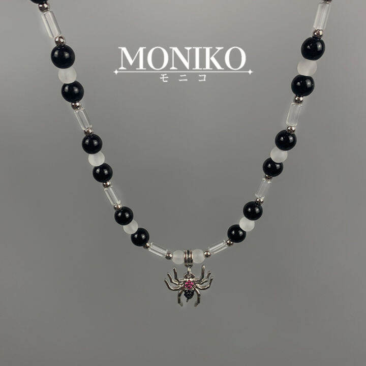 MONIKO สร้อยคอลูกปัด จี้แมงมุม ประดับเพชร สีดํา สไตล์ฮิปฮอป สําหรับ ...