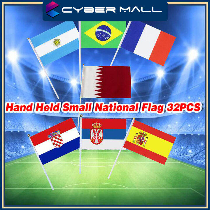 32Pcs Hand Held Flags with World Cup 32 Countries Small Hand National ...
