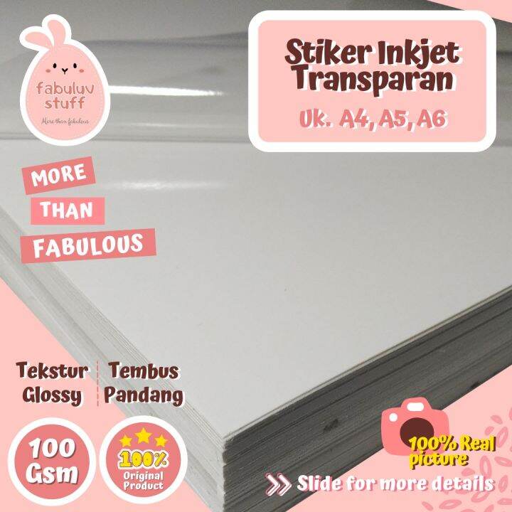(ISI 10) Kertas Sticker Inkjet Transparant 120 gsm A4 A5 A6 | Lazada ...
