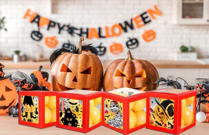 Halloween Balloons Box Party Decorations Set Hallowmas Witch Bat Ghost ...