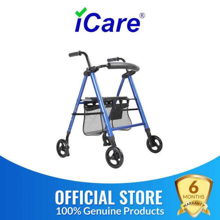 iCare® RL110 StrollMate 4 Wheel Rollator with Built in Seat, Height Adjustable Handlebar and ...