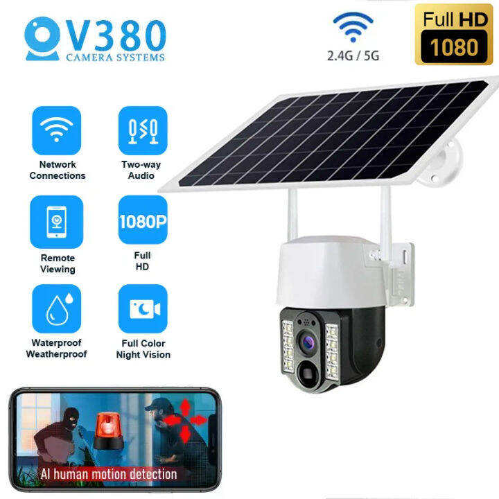 V380 PRO P5 8MP Solar Power CCTV Camera Waterproof IP65 Wireless WiFi Outdoor Camera PTZ With ...