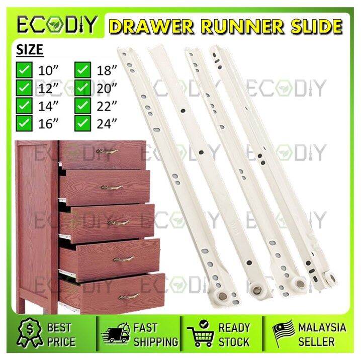 ECODIY🇲🇾 Heavy Duty Drawer Slide Roller Runner 10" - 24" Drawer Roda ...