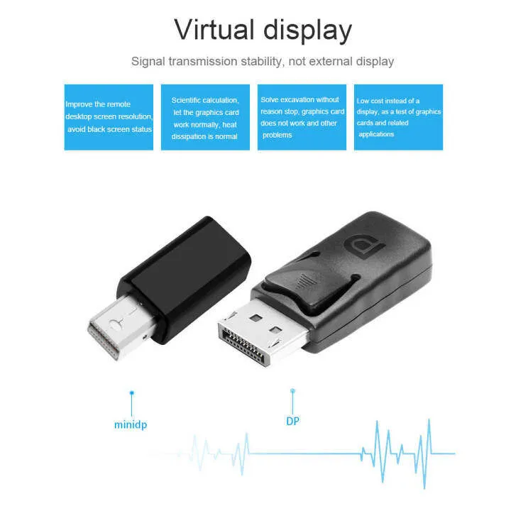 Display Port Adapter DP/Mini DP Port Graphics Card Virtual Display ...