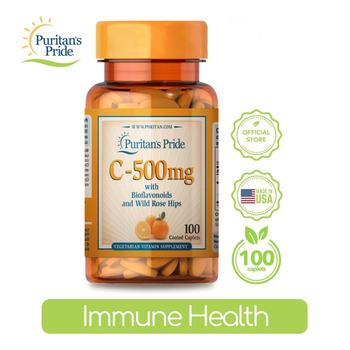 Vitamin C 500 mg with Bioflavanoids and Rose Hips 100 caplets Puritan’s ...