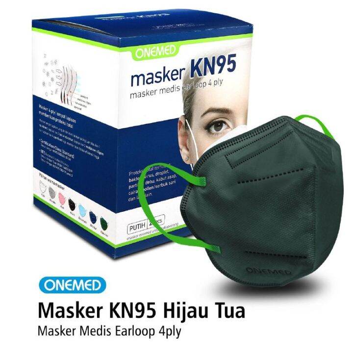 Masker KN95 Onemed HIJAU TUA Masker Medis Model Pokana Forest Green | Lazada Indonesia