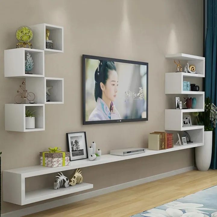 Wall Storage Shelf Living Room Modeling Rack TV Backdrop Wall Hangers ...