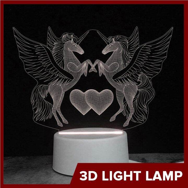 Unicorn 3D Acrylic Night Light Design Optical Illusion Light Desk Lamp ...