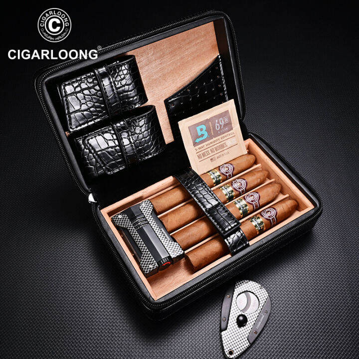 CIGARLOONG cigar box portable cigar moisturizing box cow leather ...