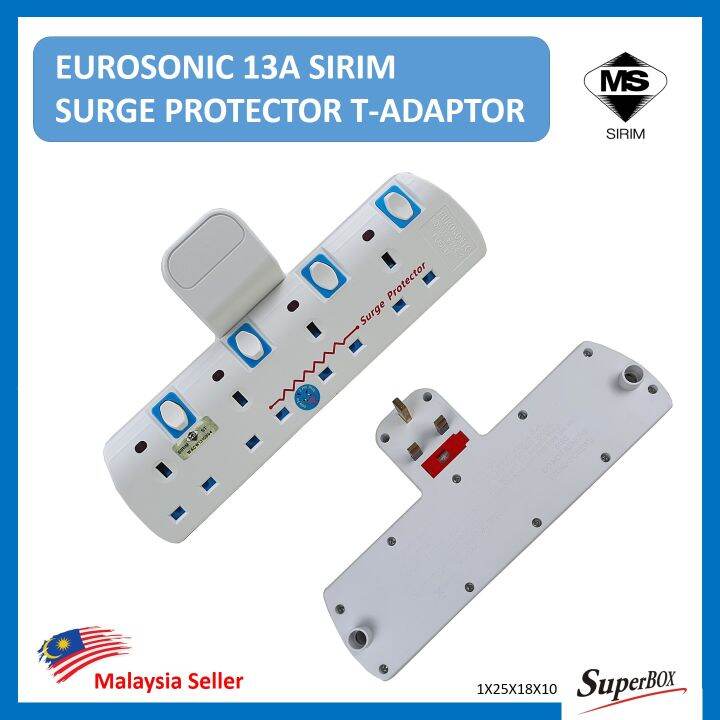 **SIRIM** 13A 4 Way T-Adaport With Neon & Surge Protector | Lazada