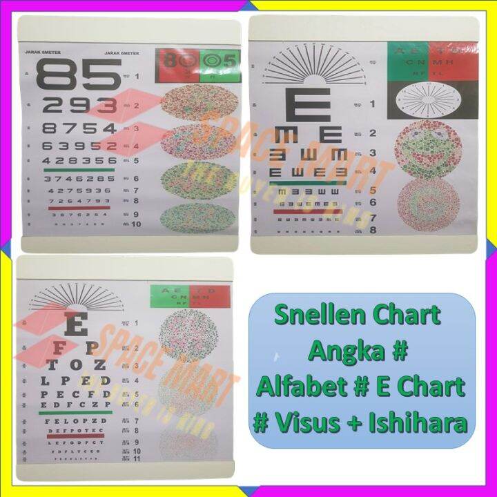 Snellen Chart Premium Ishihara Alfabet Snellen Angka E Chart Visus ...