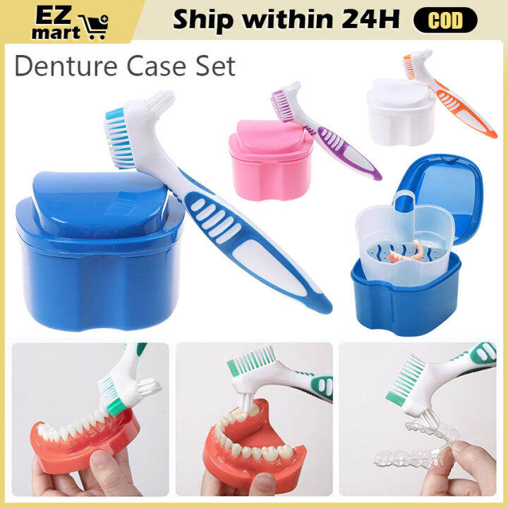 Denture Box and Brush Set High Quality Retainer Cleanning Denture Case ...