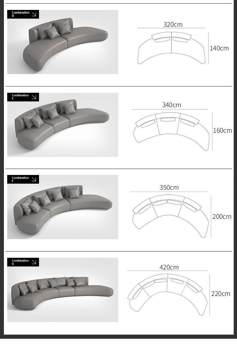 TATA HOME Nordic Leather Sofa โซฟาตัวยู Curved โซฟาสีครีม Minimalist ...