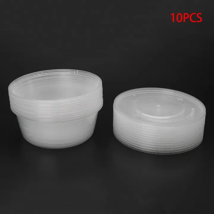 10Pcs Plastic Disposable Lunch Soup Bowl Food Round Container Box With ...