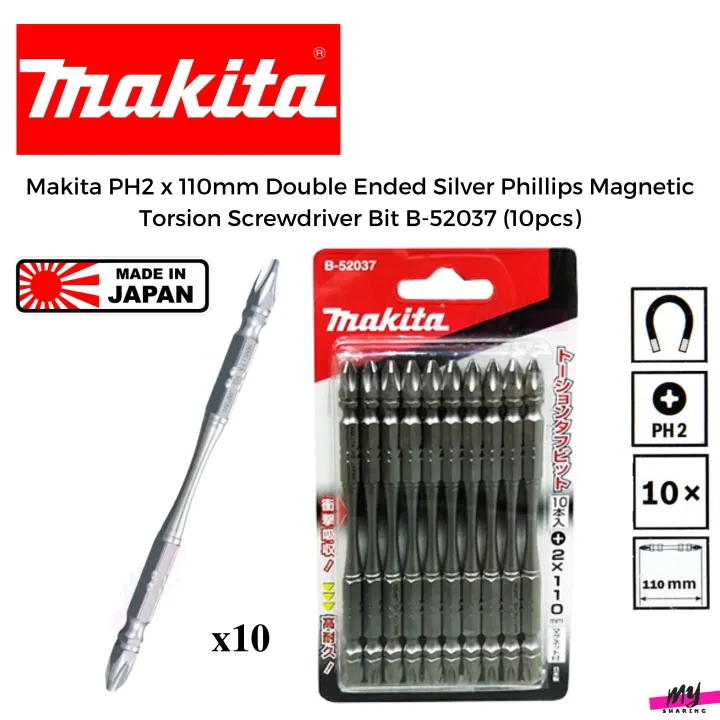 Makita PH2 x 110mm Double Ended Silver Phillips Magnetic Torsion Screwdriver Bit B-52037 (10pcs ...