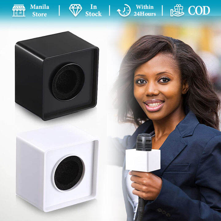 2pcs Portable Square Cube Shaped Interview Mic Microphone Flag Station ...