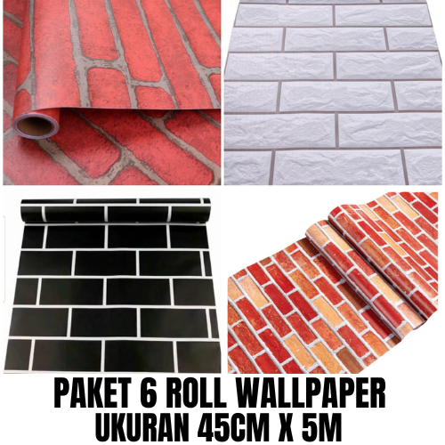 Termurah - Paket 6 Roll Wallpaper Sticker Dinding Motif Bata Premium ...