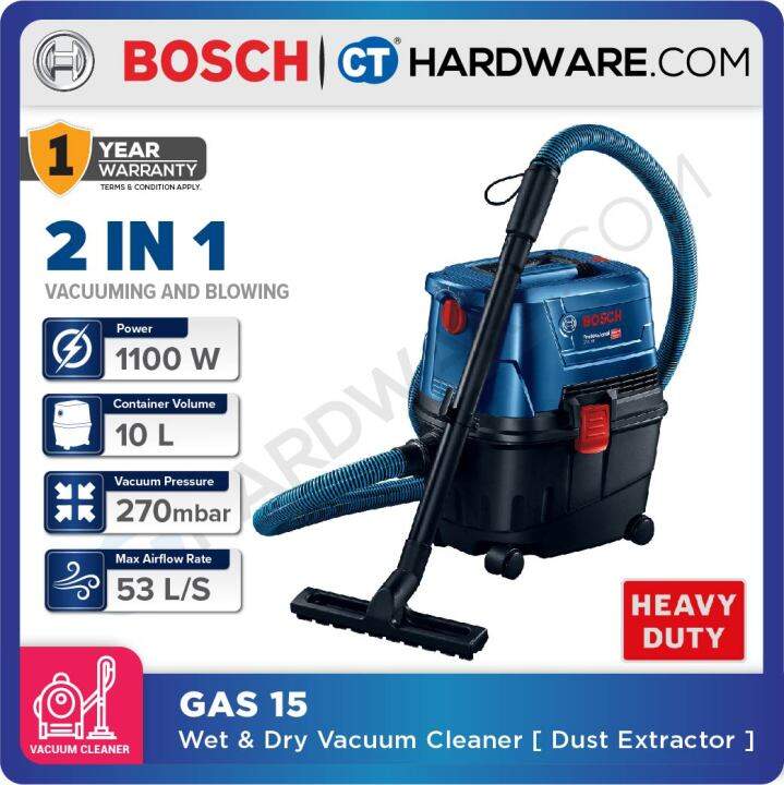BOSCH GAS 15 PROFESSIONAL WET & DRY VACUUM | DUST EXTRACTOR 1100W | 10L ( GAS15 ) | Lazada