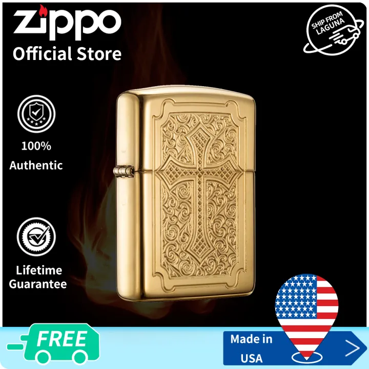 Zippo Deep Carved Cross High Polish Brass Windproof Pocket Lighter | Zippo 29436（ Lighter ...