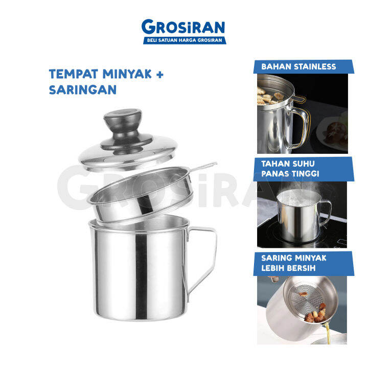 Wadah Saring Minyak Goreng Bekas Stainless Steel Tempat Saringan Sisa ...