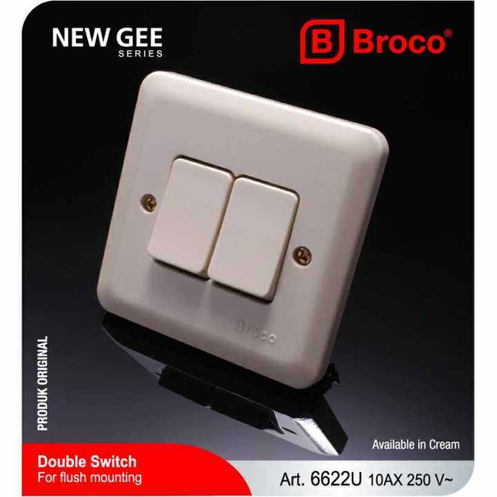 Broco Saklar Seri 2 Gang 1 Way New Gee Cream Sakelar Double | Lazada ...