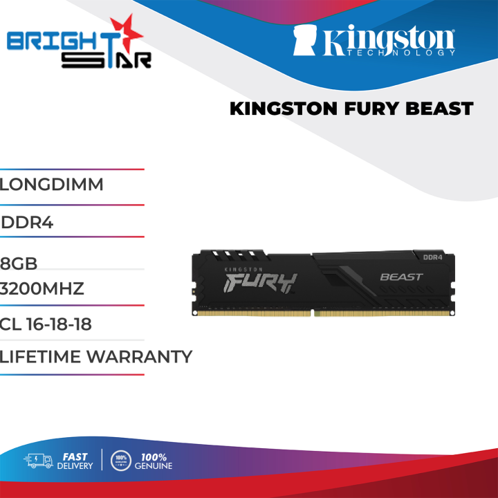 KINGSTON Fury Beast 8GB(Single) 3200MHz DDR4 LongDimm CL 16-18-18 PC Ram - Black - Lifetime ...
