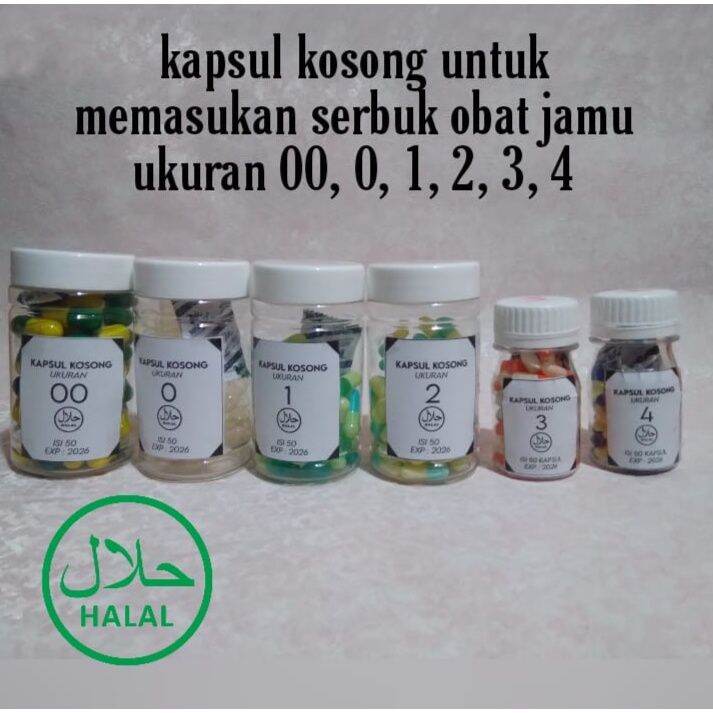Kapsul Kosong Cangkang Kapsul Ukuran 00, 0, 1, 2, 3, 4 isi 50 kapsul ...