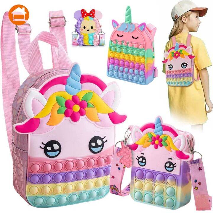 Pop It Fidget Toy Large Unicorn Backpack for Girls Unicorn Purse Bag ...