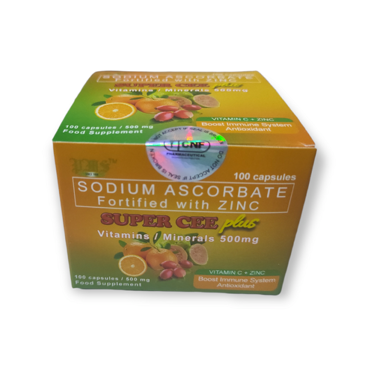 Sodium Ascorbate with Zinc SUPER CEE Plus Vitamins/Minerals 500mg 100 ...